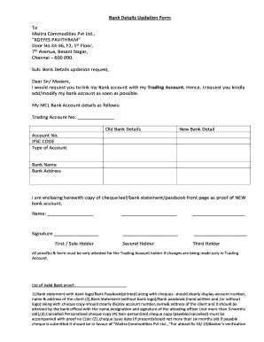Fillable Online Bank Details Updation Form To Maitra Commodities Pvt ...