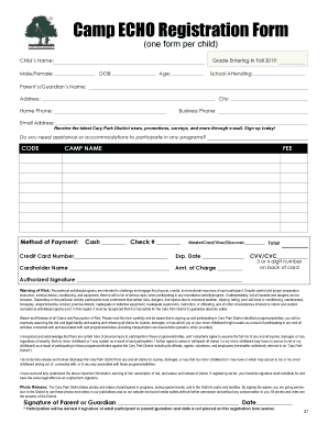 Fillable Online Camp ECHO Registration Form - carypark.com Fax Email ...