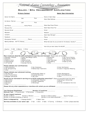 Fillable Online Salon and Spa Membership Application Fax Email Print ...