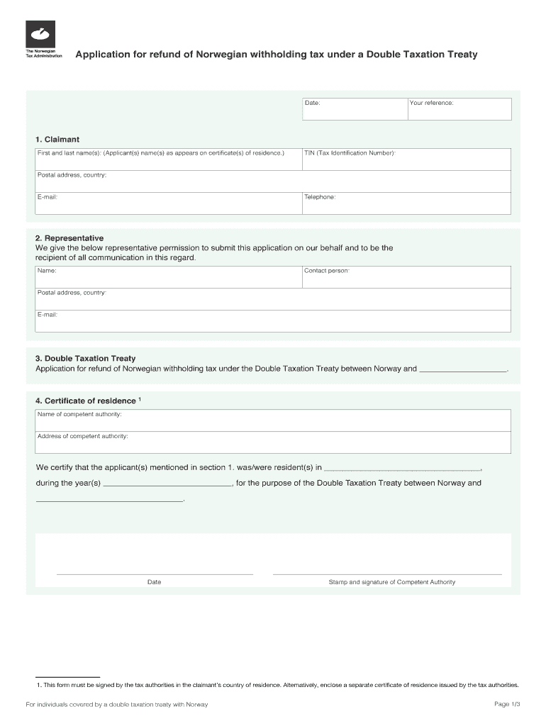 Application For Refund Of Norwegian Withholding Tax Under A Double ...