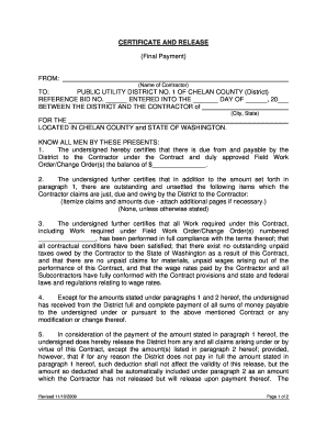 Fillable Online Chelan County PUD Certificate and Release Form Fax ...