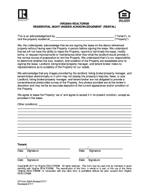 Fillable Online Virginia REALTORS Form 200A - Residential Sight Unseen ...