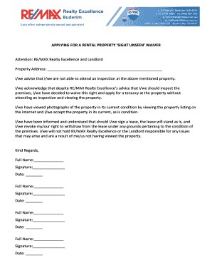 Fillable Online APPLYING FOR A RENTAL PROPERTY SIGHT UNSEEN WAIVER Fax ...