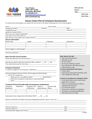 Fillable Online Seizure Action Plan & Participant Questionnaire Fax ...