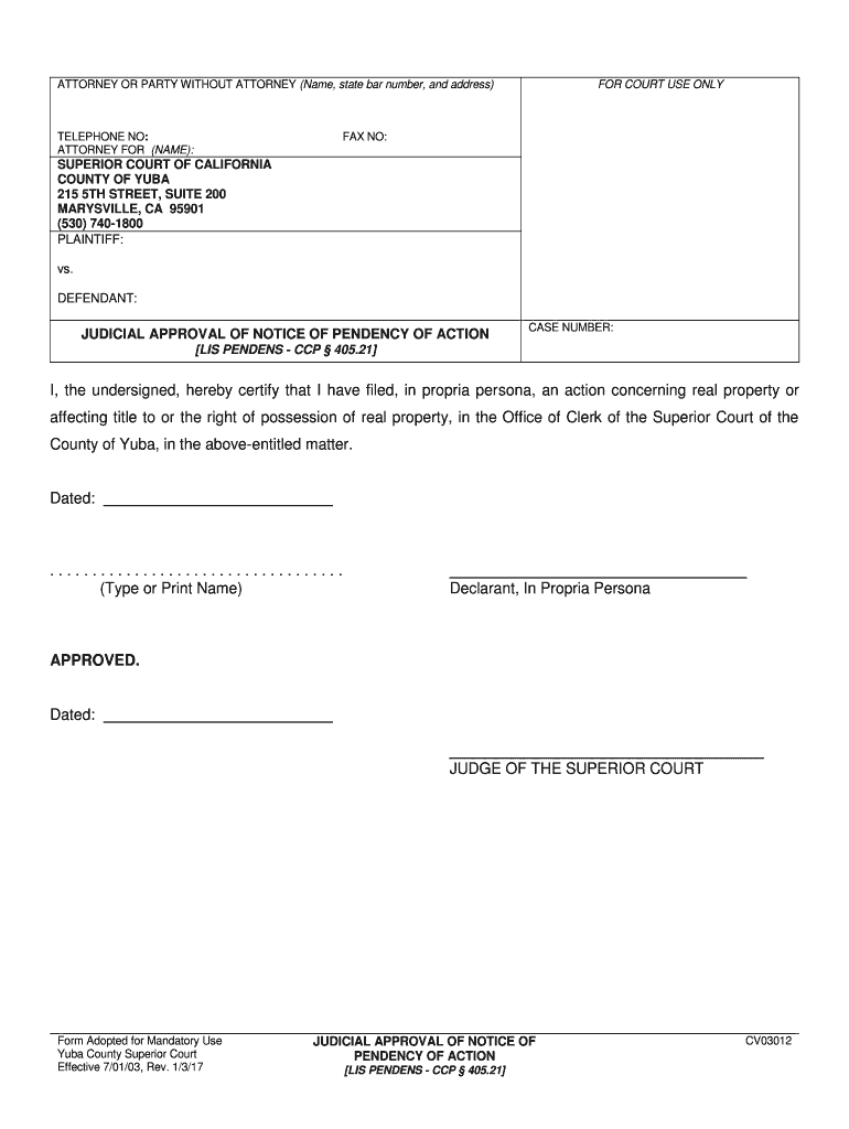 Fillable Online LIS PENDENS - CCP 405 Fax Email Print - pdfFiller