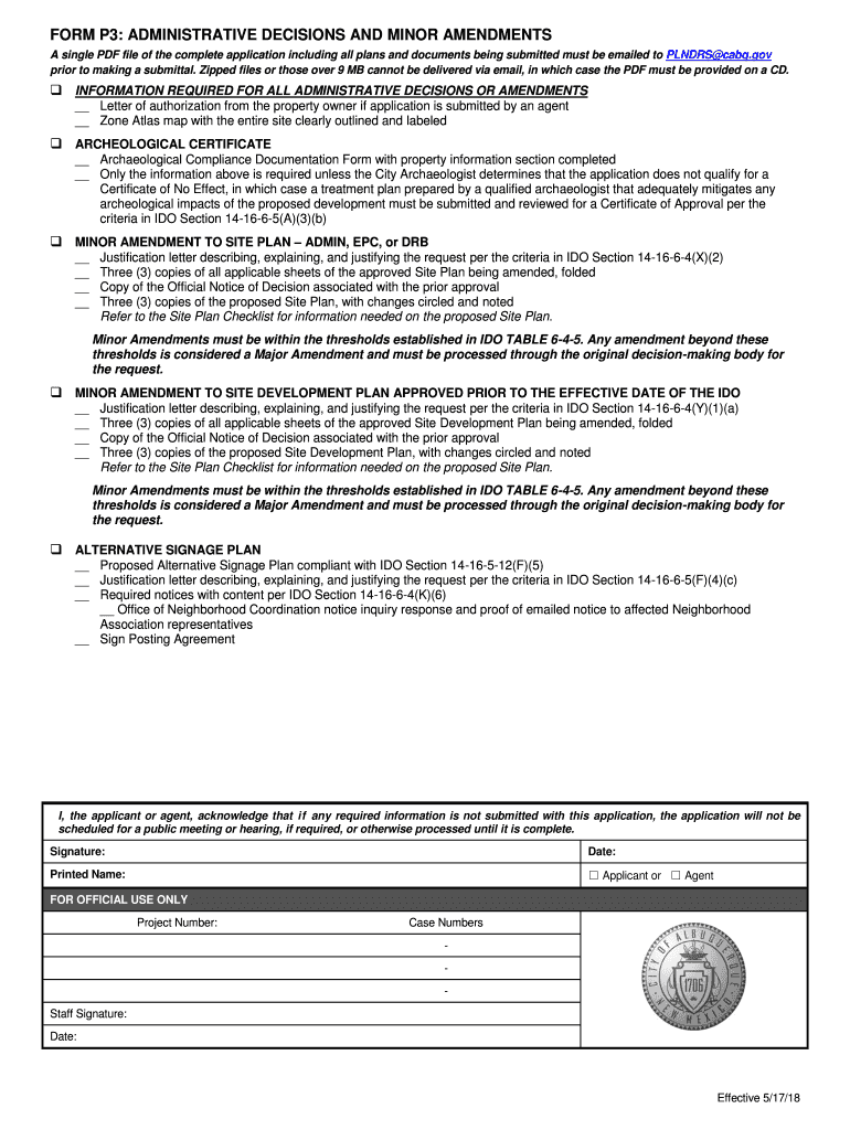 Fillable Online FORM P3: ADMINISTRATIVE DECISIONS AND MINOR AMENDMENTS ...