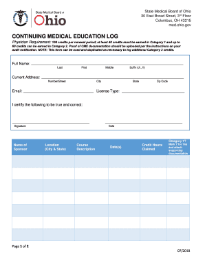 Fillable Online med ohio CONTINUING MEDICAL EDUCATION LOG Fax Email ...