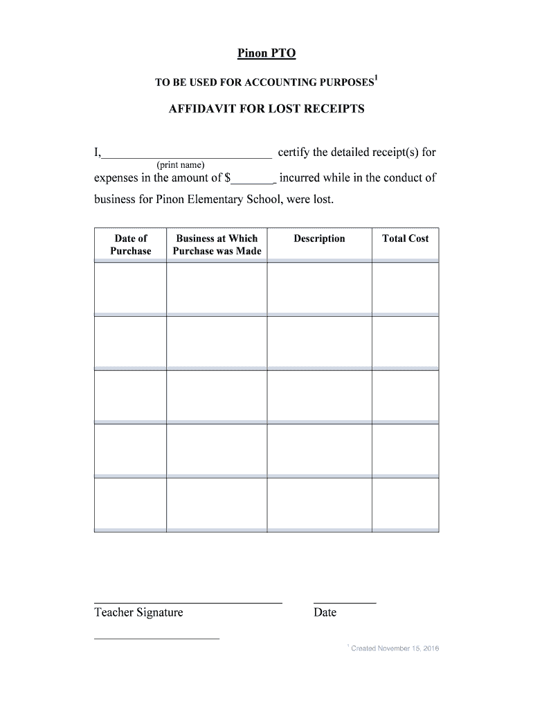 Fillable Online PTO Affidavit Lost Receipts.docx Fax Email Print ...