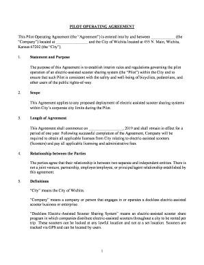 Fillable Online PILOT OPERATING AGREEMENT This Pilot Operating ...