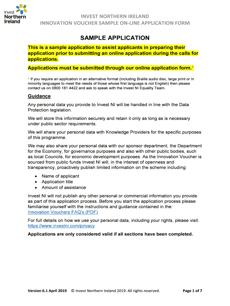 Fillable Online Innovation Vouchers - Sample Application Form ...