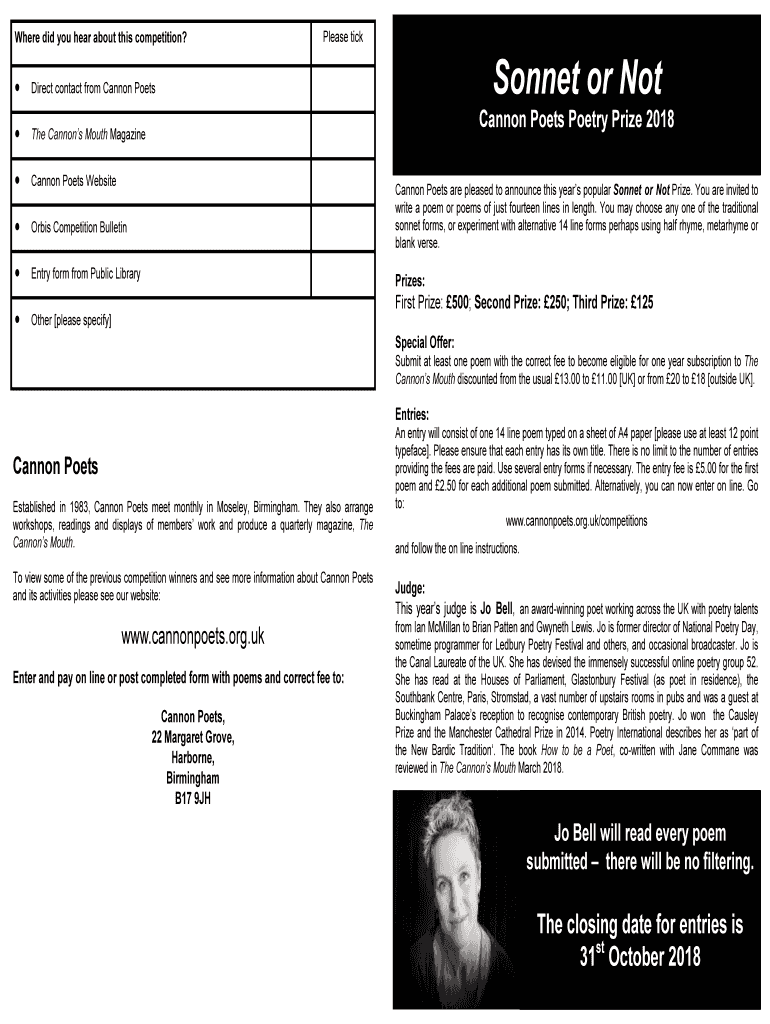 Fillable Online Poetry Contest Entry Form - Submit Your Poem for Free ...