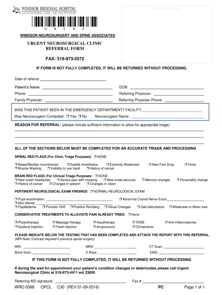 Urgent Neurosurgery Clinic Windsor - Fill Online, Printable, Fillable ...