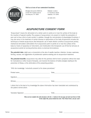 Fillable Online acupuncture consent form - Relief Acupuncture Fax Email ...