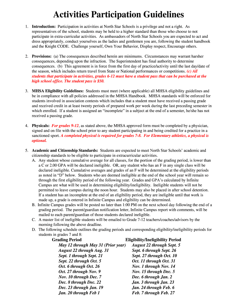 Fillable Online Activities Participation Guidelines Fax Email Print ...