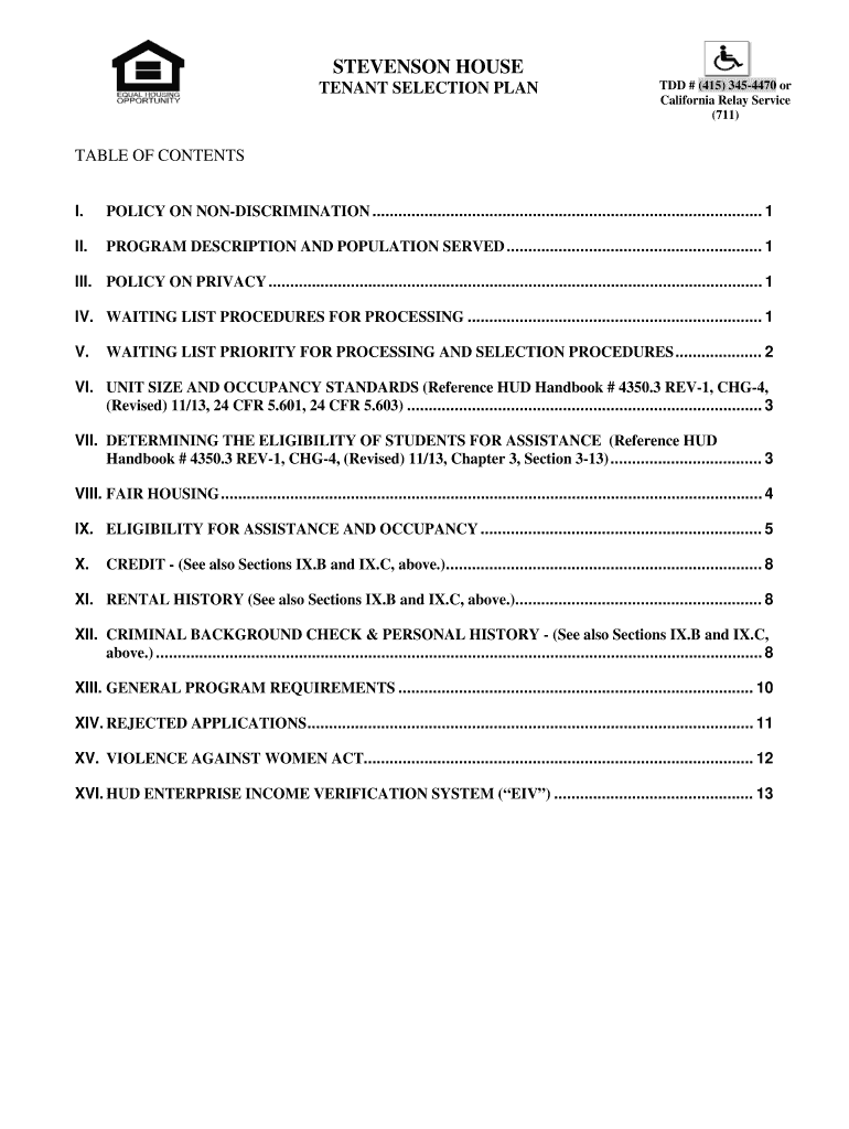 Fillable Online HUD Tenant Selection Plan (RM). HUD Tenant Selection ...