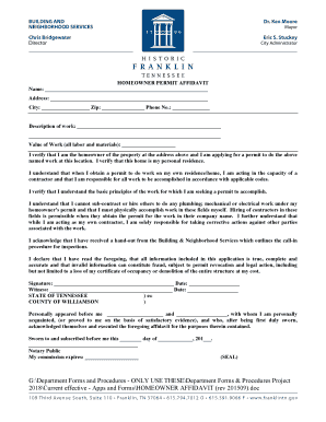 Fillable Online HOMEOWNER PERMIT AFFIDAVIT Fax Email Print - pdfFiller