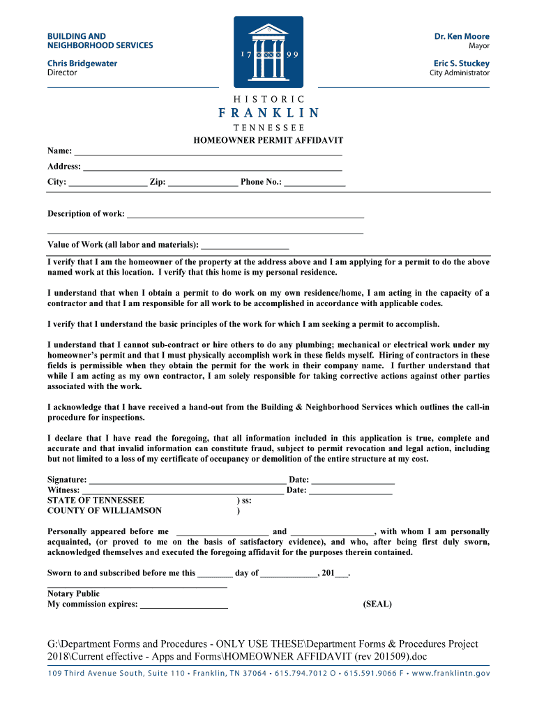 Fillable Online HOMEOWNER PERMIT AFFIDAVIT Fax Email Print - pdfFiller