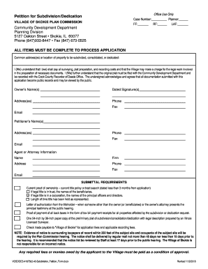 Fillable Online Petition for Subdivision/Dedication Office Use Only ...