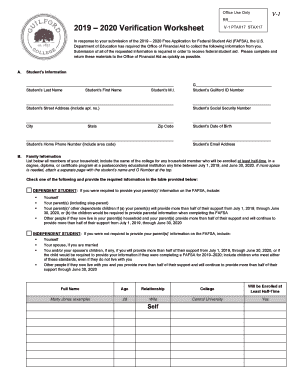 Fillable Online 2018 2019 Verification Worksheet - guilford.edu Fax ...