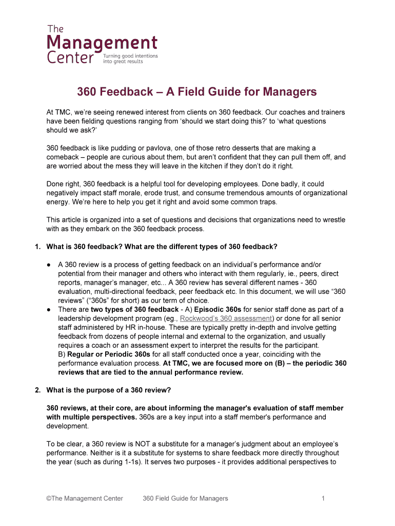 Fillable Online Feedback To Managers A Review And Comparison Of Multi ...