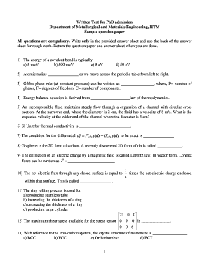 Fillable Online mme iitm ac Written Test for MS admission in Department ...