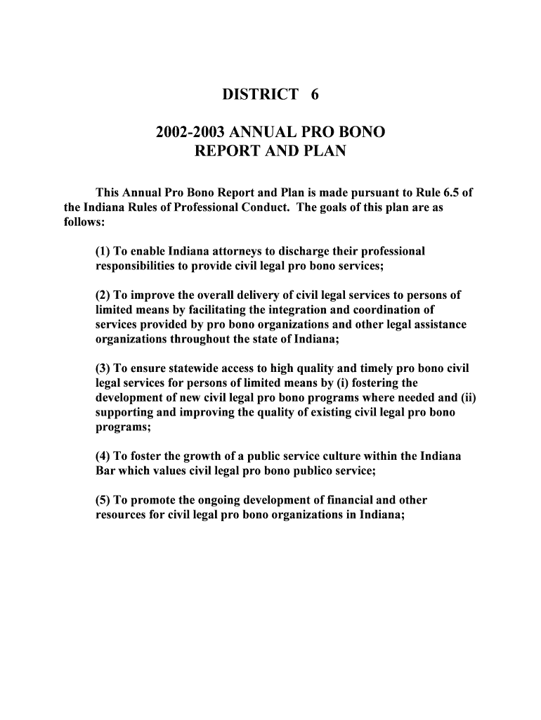 Fillable Online This Annual Pro Bono Report and Plan is made pursuant ...