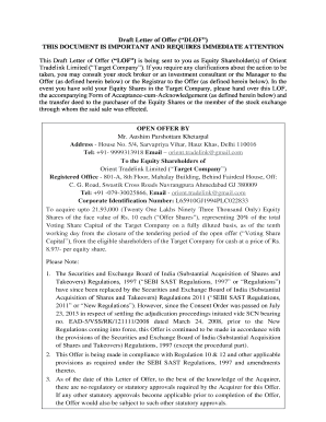 Fillable Online DRAFT LETTER OF OFFER THIS DOCUMENT IS IMPORTANT ...