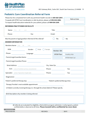 Fillable Online Pediatric Care Coordination Referral Form - Health Plan ...