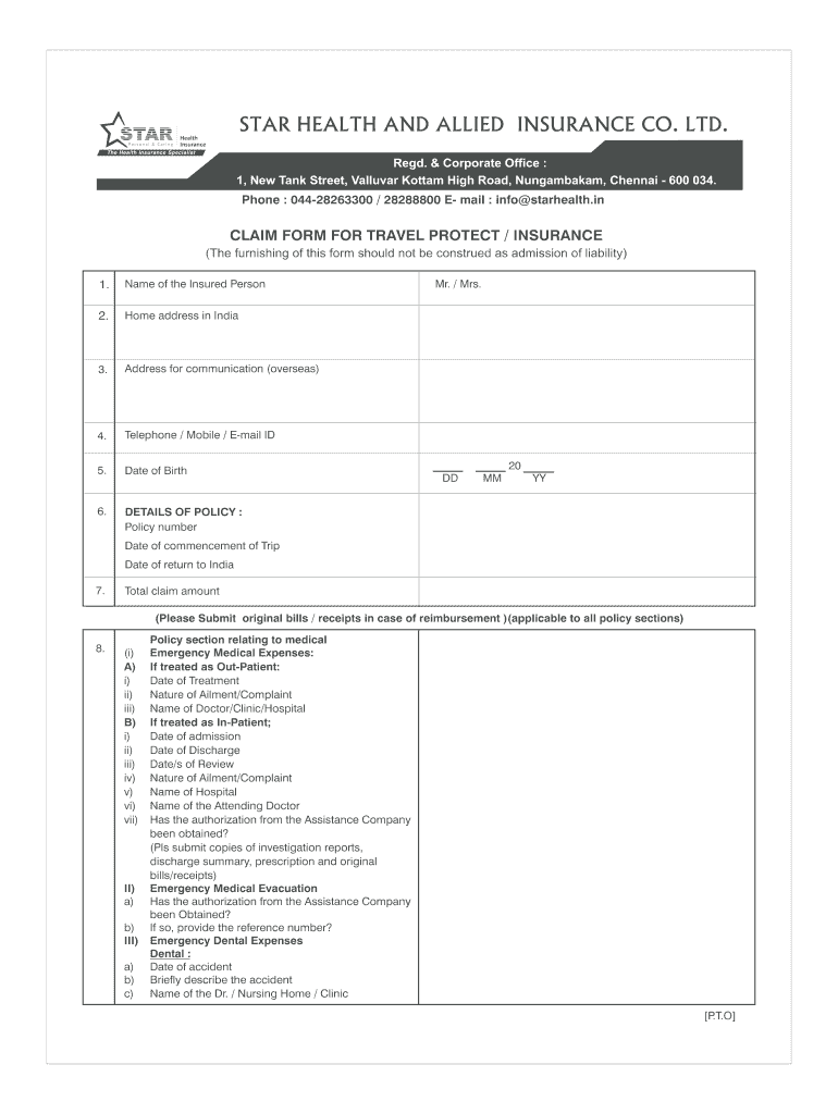 Fillable Online Claim Form For Travel Protect.cdr Fax Email Print ...