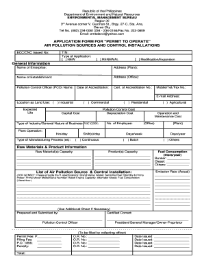 Fillable Online APPLICATION FORM FOR PERMIT TO OPERATE AIR POLLUTION ...