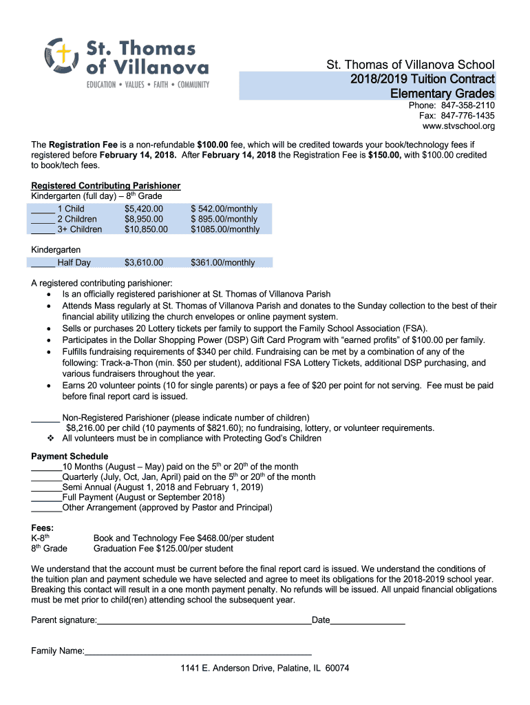 Fillable Online St. Thomas of Villanova School 2018/2019 Tuition ...