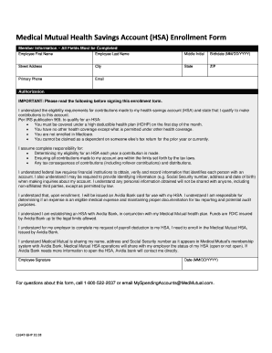 Fillable Online Medical Mutual Health Savings Account (HSA) Enrollment ...