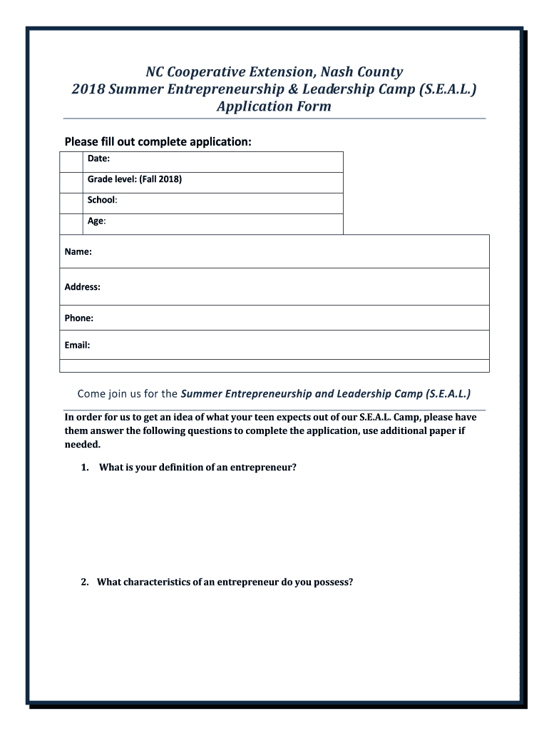 Fillable Online (SEAL) Application Form - Nash County Cooperative ...