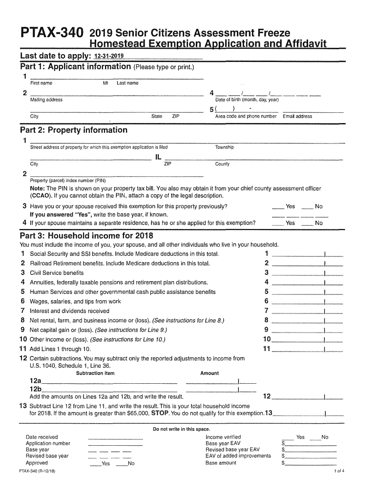 Fillable Online 2019 Senior Citizens Assessment Freeze Exemption ...