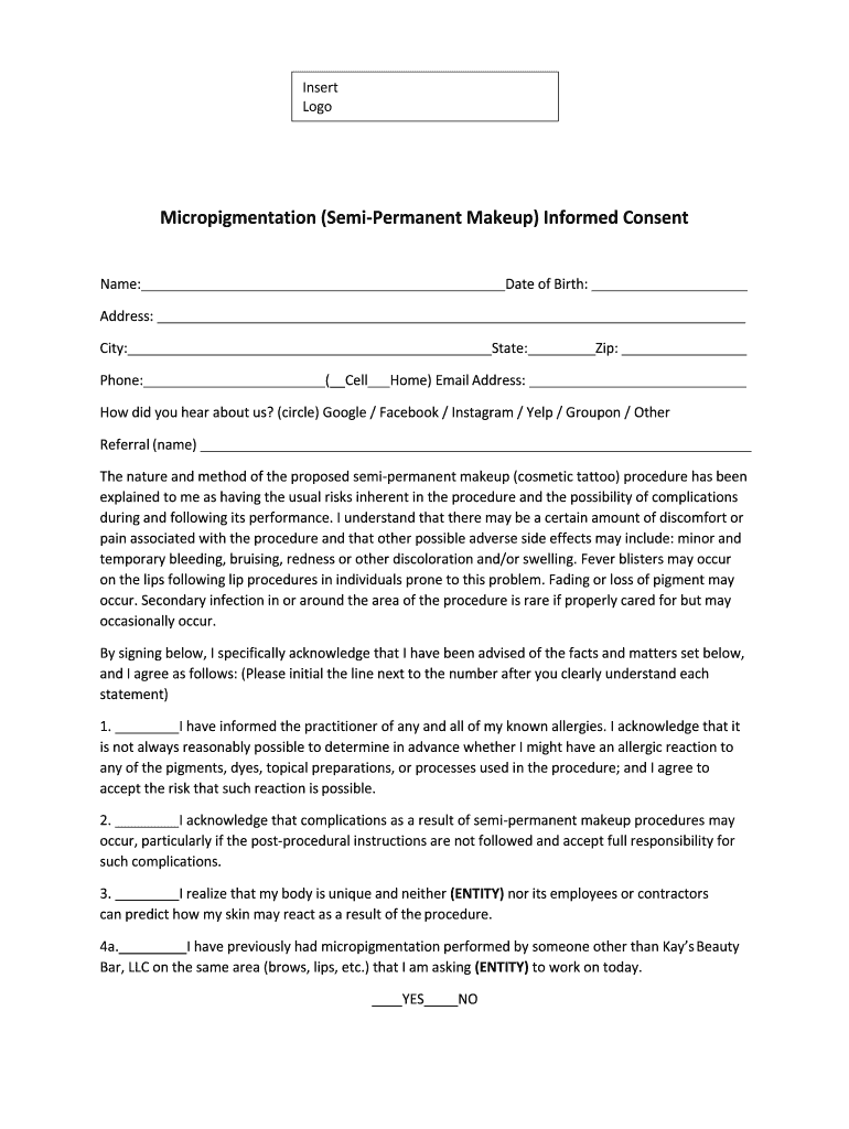 Permanent Makeup Consent Form Template Fill Online Printable 