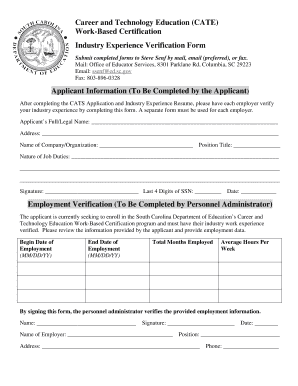 Fillable Online ed sc Career and Technology Work-Based Certification ...