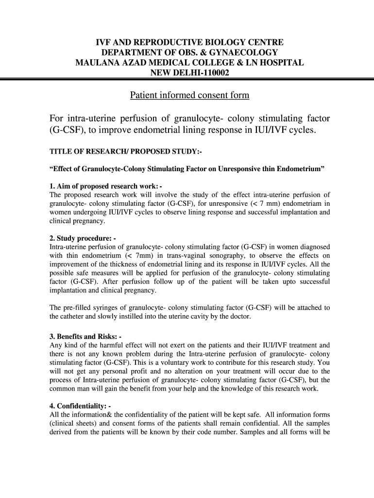 Fillable Online Patient informed consent form F or intra -uterine ...