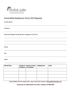 Fillable Online Controlled Substance Form 222 Request - tricliniclabs ...