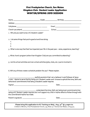 Fillable Online Student Leader Application - fpcsm Fax Email Print ...