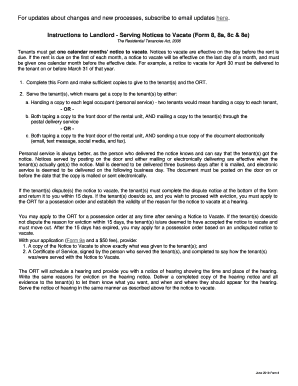 Fillable Online Form 8 - Notice to Vacate - One Calendar Month Fax ...