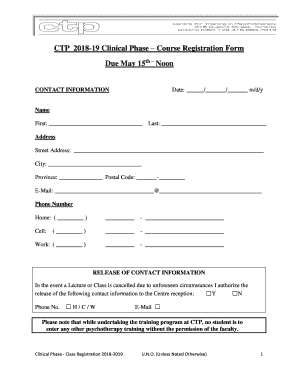 Fillable Online CTP 2018-19 Clinical Phase Course Registration Form Fax Email Print - pdfFiller