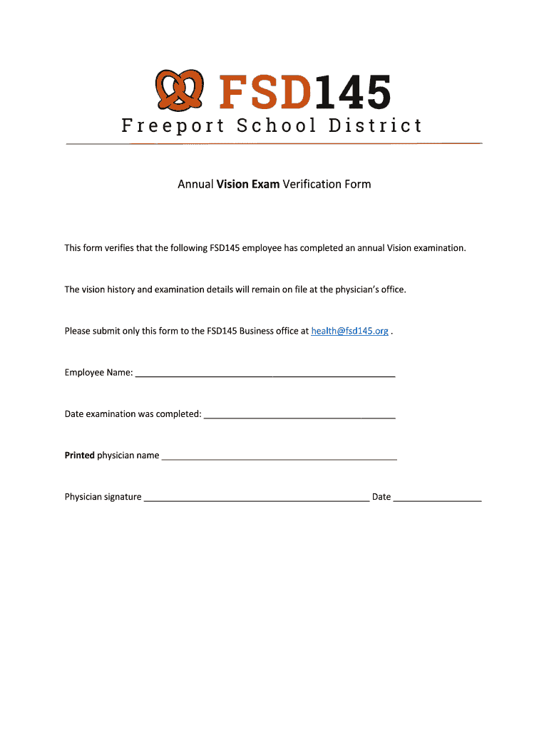Fillable Online Annual Vision Exam Verification Form Fax Email Print ...