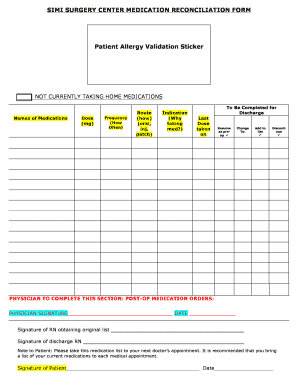 Fillable Online Simi Surgery Center - MedIcation Reconciliation Form ...