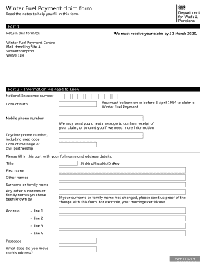 Fillable Online Winter Fuel Payment claim form 2019 to 2020. Use form ...