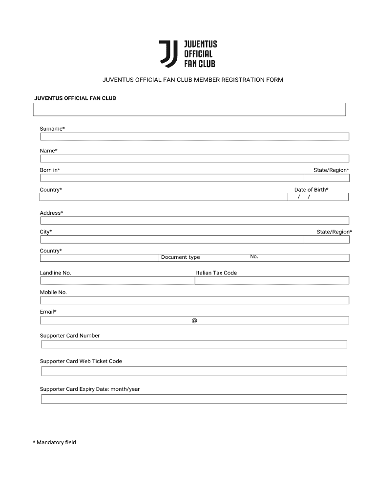 Juventus Official Fan Club Member Registration Form - Blank Fillable ...