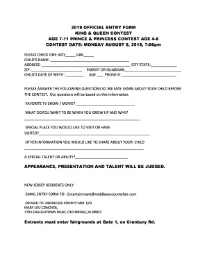 Fillable Online 2019 OFFICIAL ENTRY FORM Fax Email Print - pdfFiller