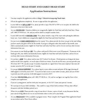 Fillable Online HEAD START AND EARLY HEAD START Application Instructions Fax Email Print - pdfFiller