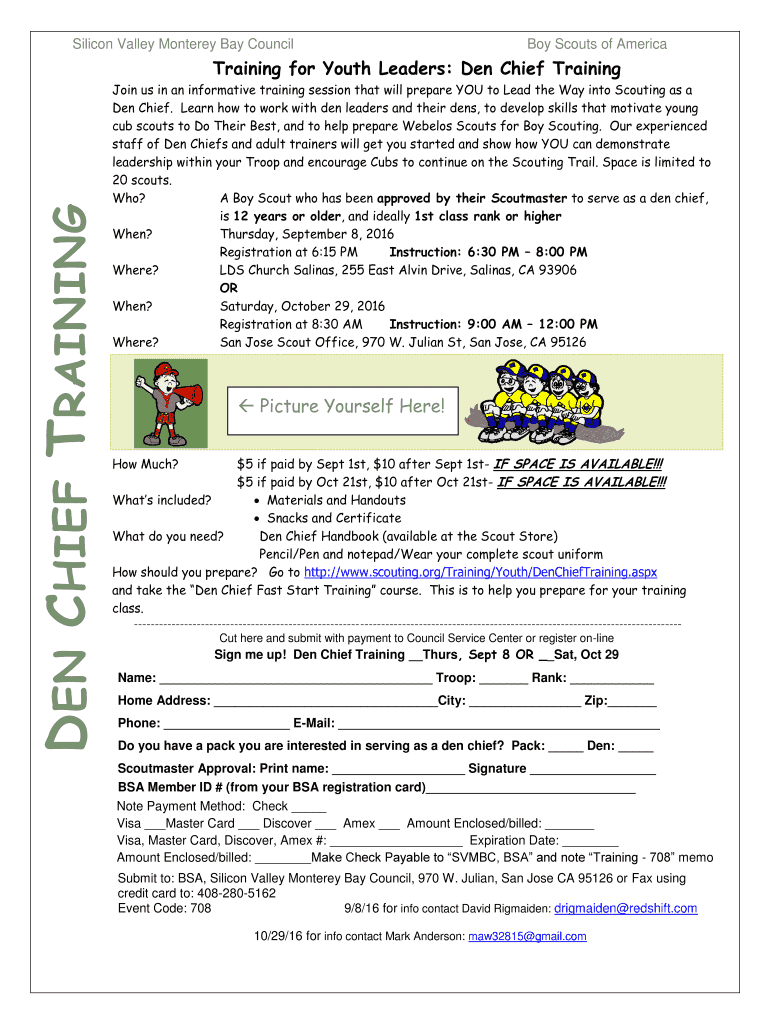 Fillable Online Training for Youth Leaders: Den Chief Training Fax ...