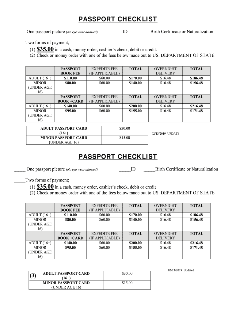 Fillable Online PASSPORT CHECKLIST PASSPORT CHECKLIST Fax Email Print ...