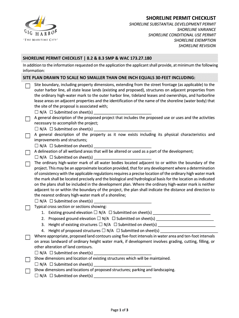 Fillable Online SHORELINE PERMIT CHECKLIST Fax Email Print - pdfFiller